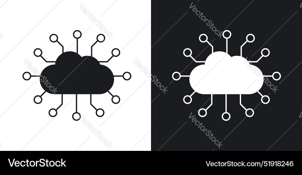 Network cloud icon set in solid black and white Vector Image