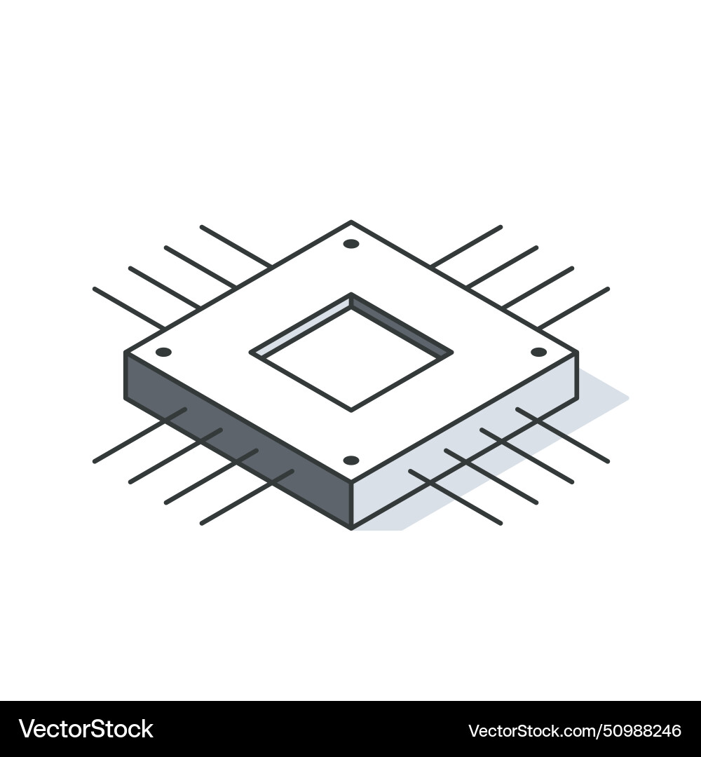 Processor chip icon outline isometric Royalty Free Vector