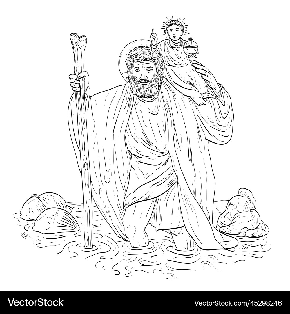 Saint christopher carrying child jesus crossing Vector Image