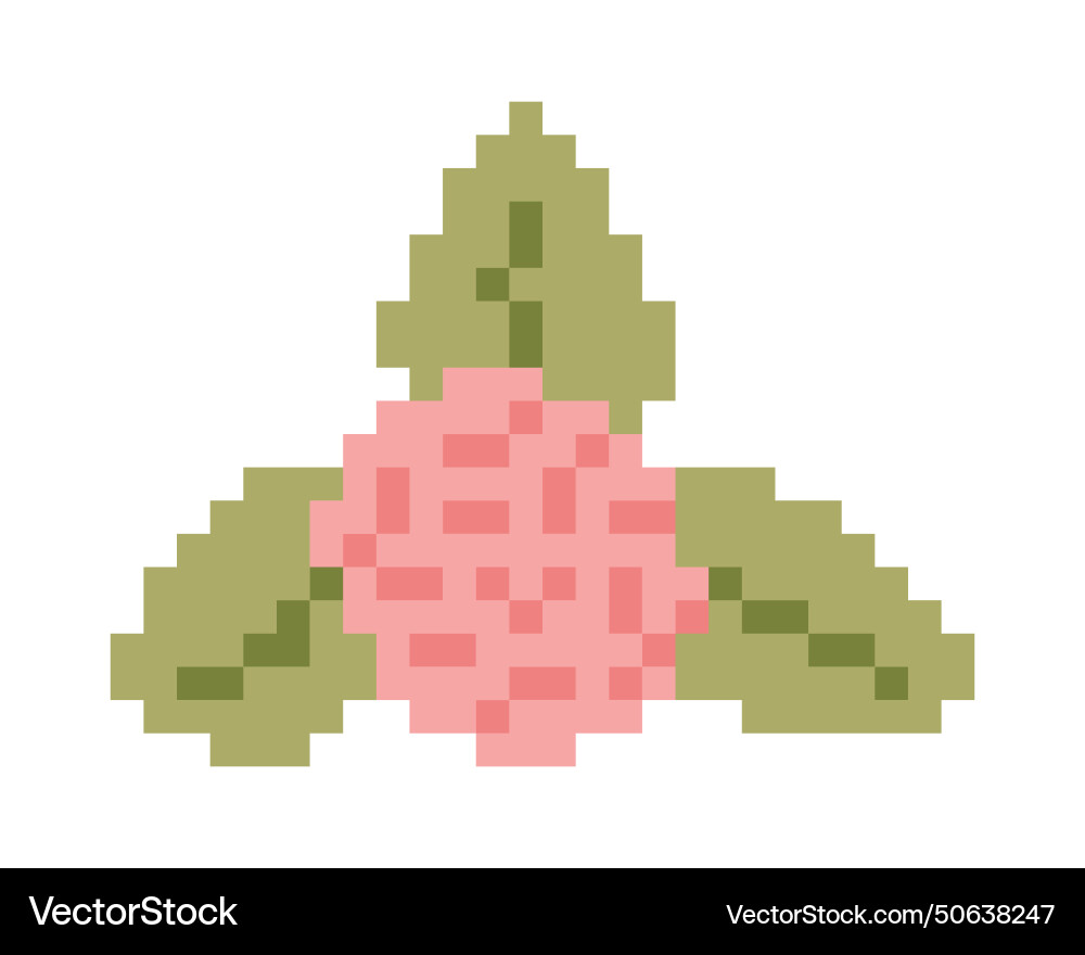 Abstract rose bud with leaves in pixel art style Vector Image