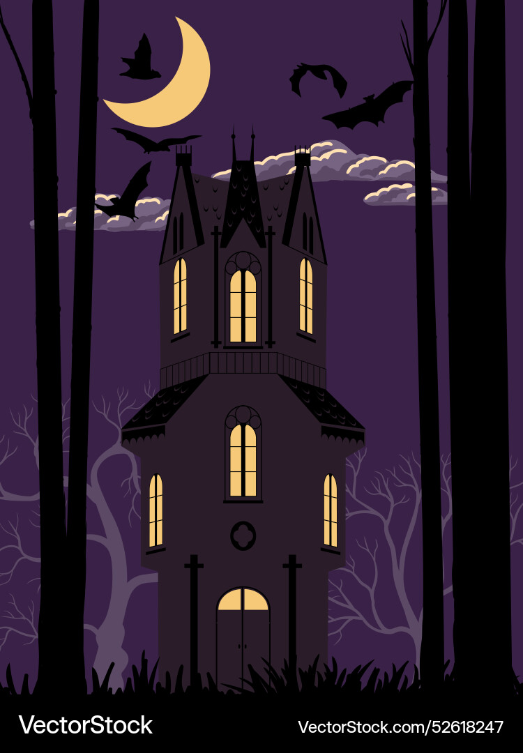 Drawing halloween night house Royalty Free Vector Image