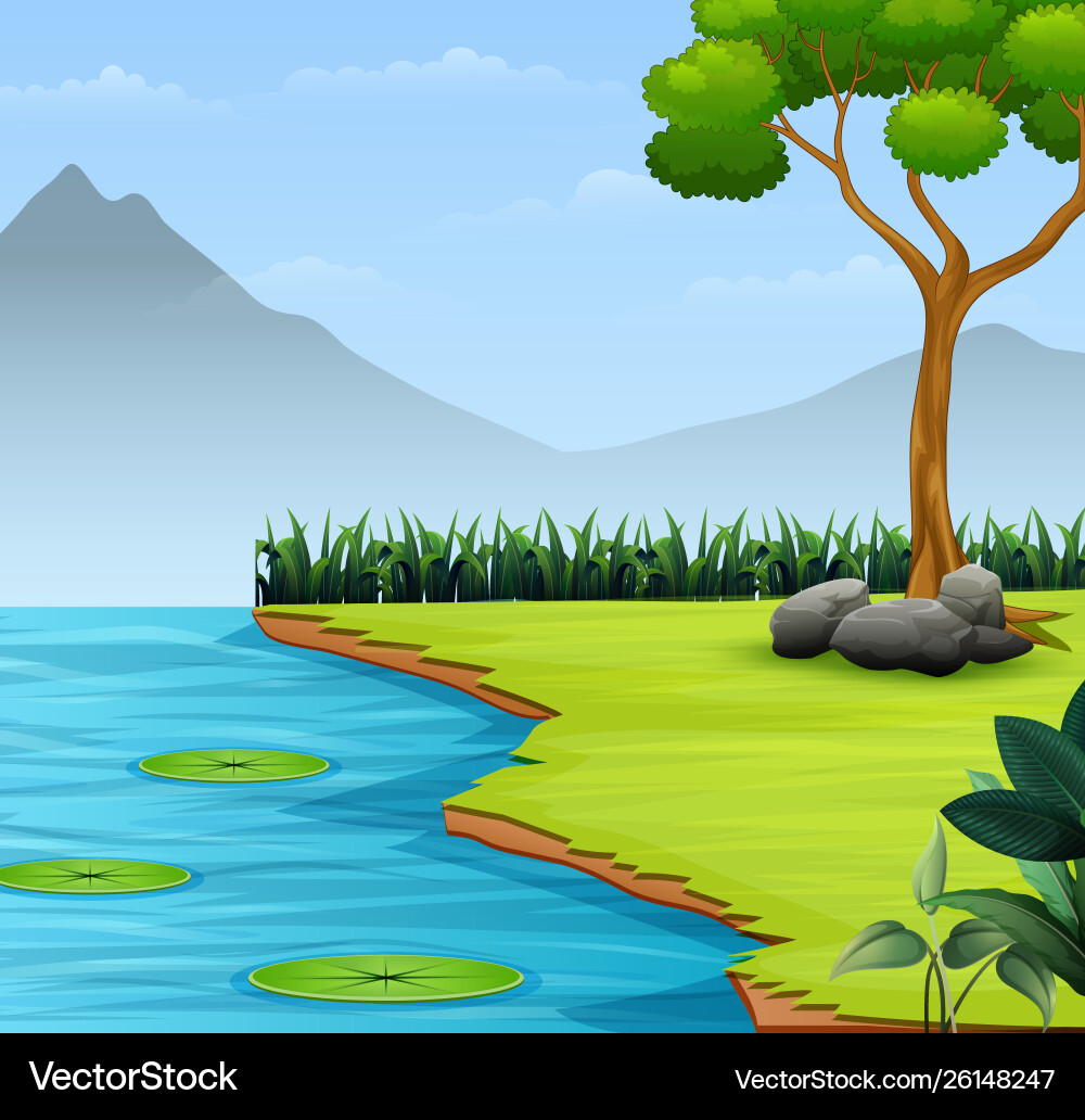 Nature scene background with lake and mountain Vector Image