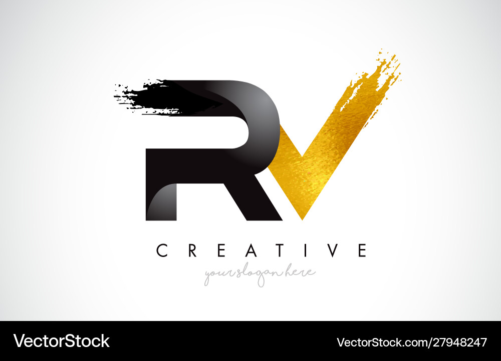 Rv letter design with brush stroke and modern 3d Vector Image