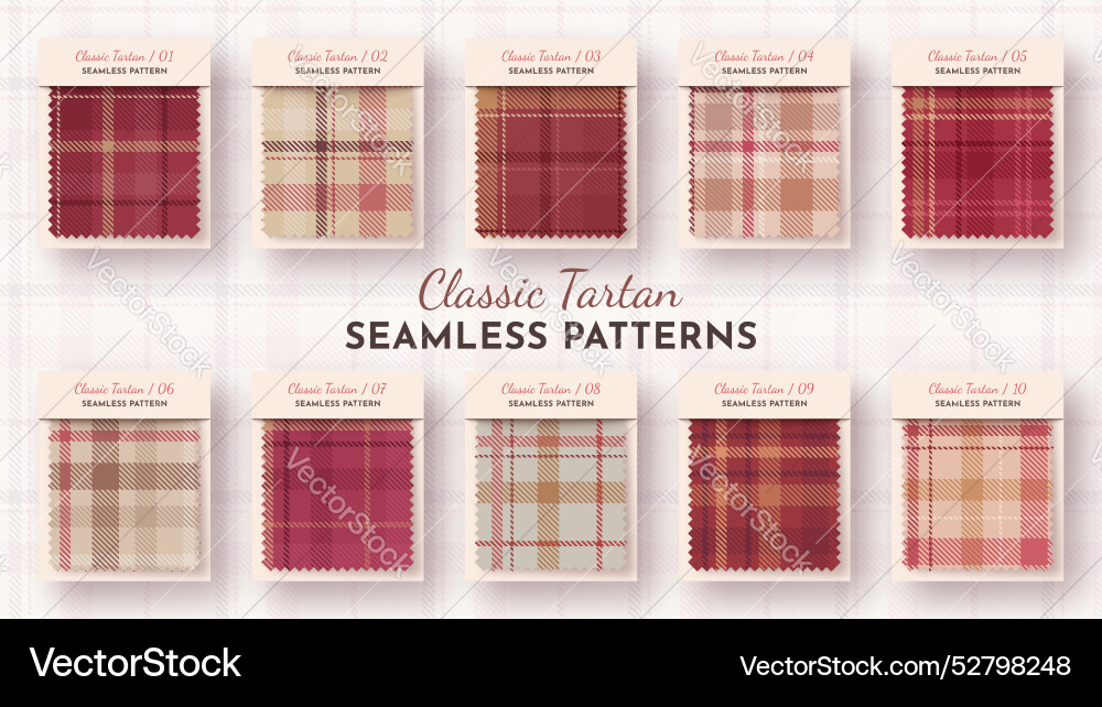 10 seamless simple tartan pattern traditional Vector Image
