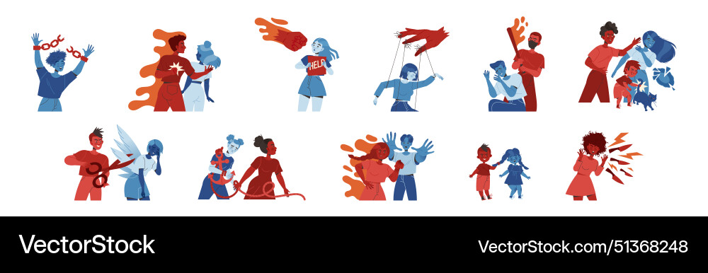 Aggressor and victim with suffering blaming Vector Image