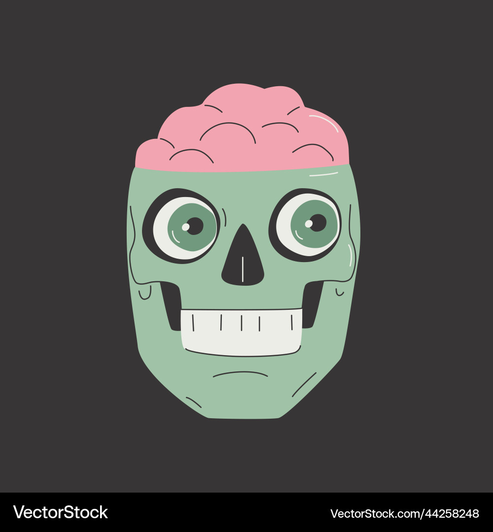 Cartoon funny skull with brain eye sockets funky Vector Image