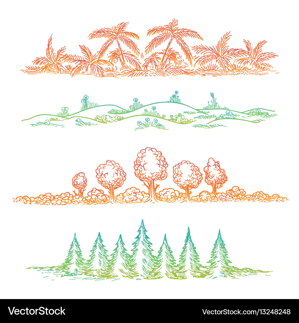 Colorful Nature Borders with Trees Royalty Free Vector Image