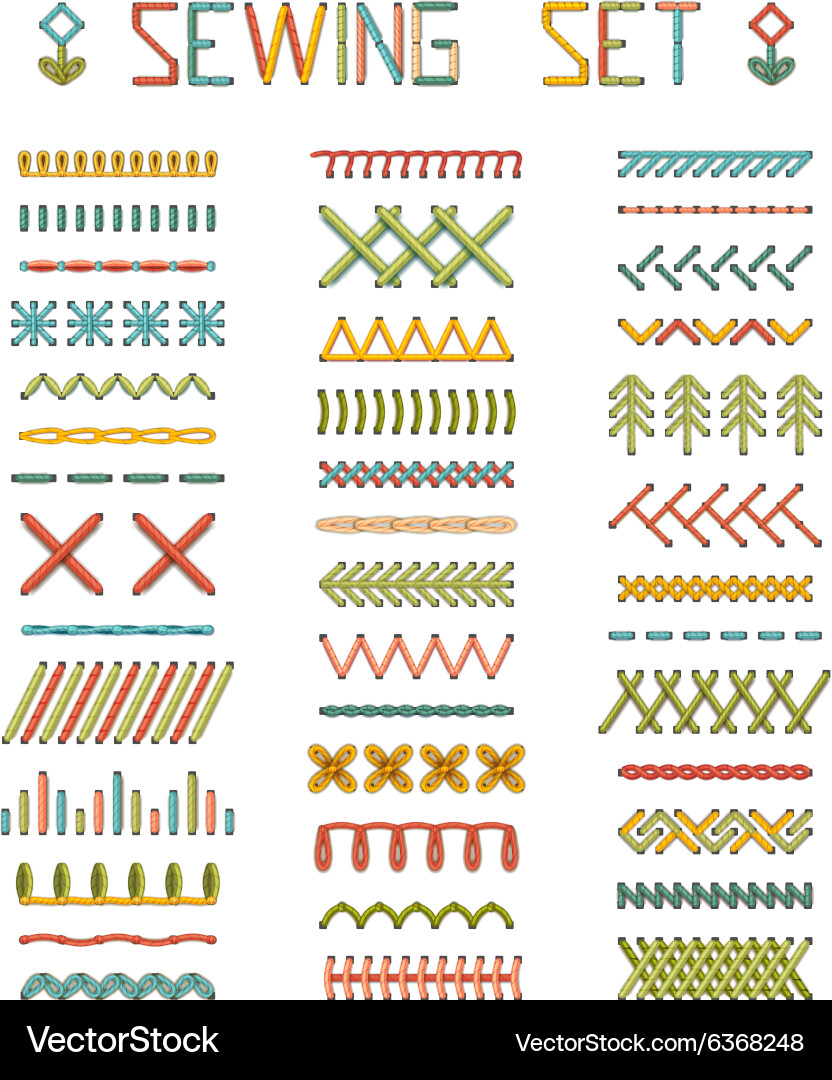 Detailed Sewing Stitches and Seams Royalty Free Vector Image