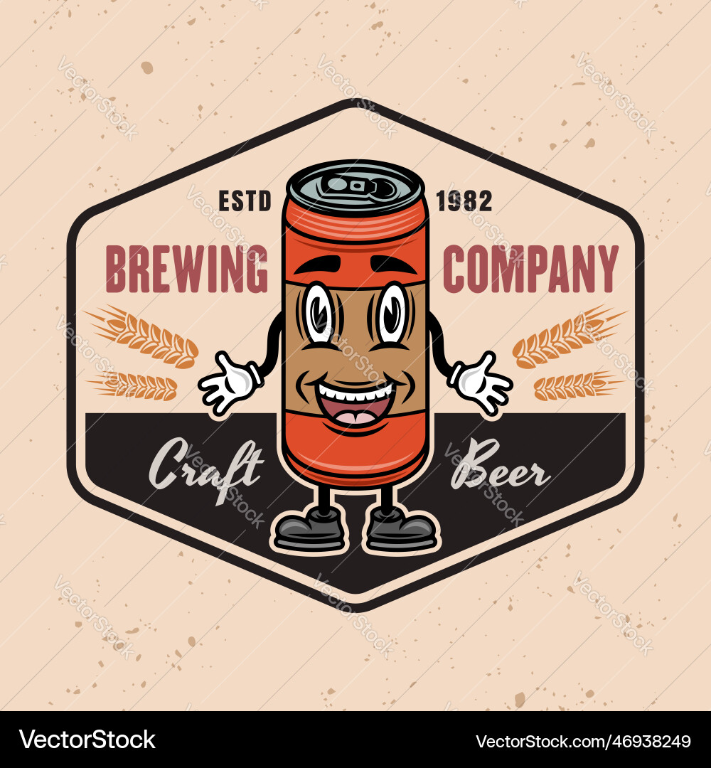 Beer can smiling character colored emblem Vector Image