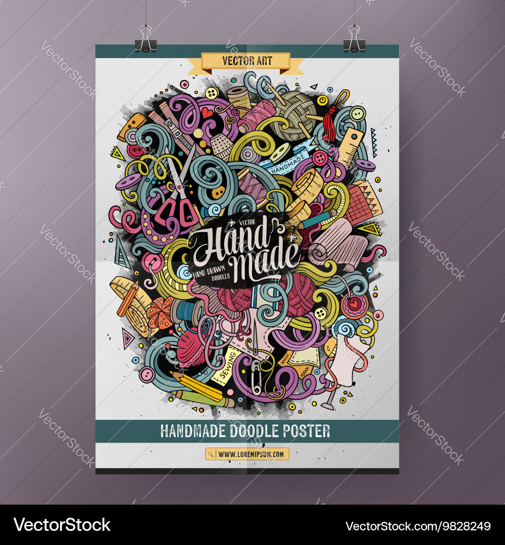 Cartoon hand drawn doodles handmade poster Vector Image