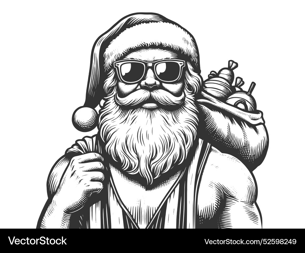 Cool santa claus with sunglasses gift bag Vector Image