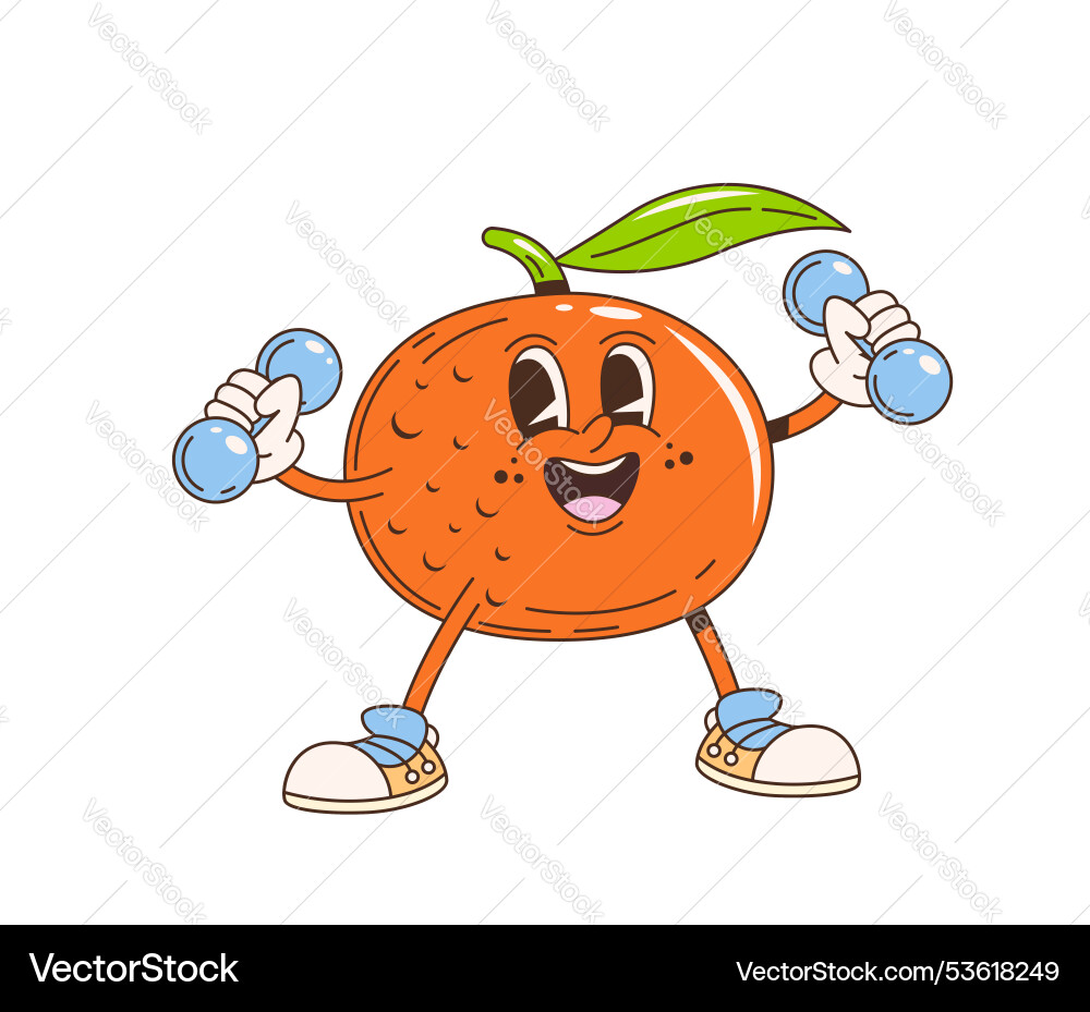 Retro cartoon groovy tangerine fruit character Vector Image