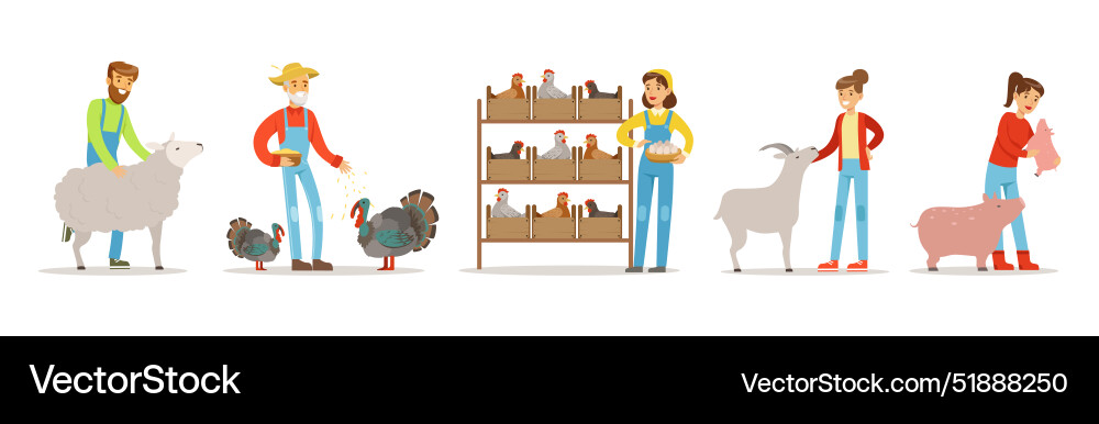 People farmer character breeding animal Royalty Free Vector