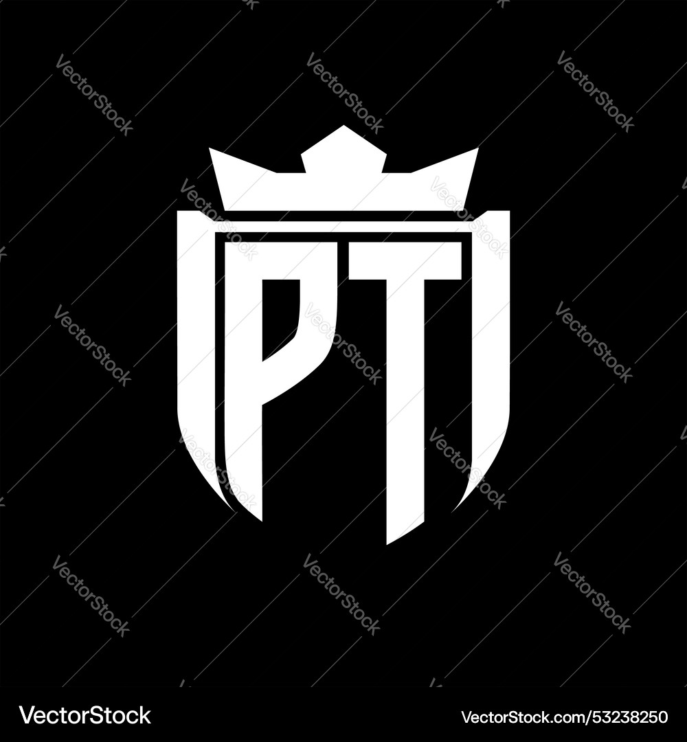 Pt letter logo shield shape inside badge Vector Image