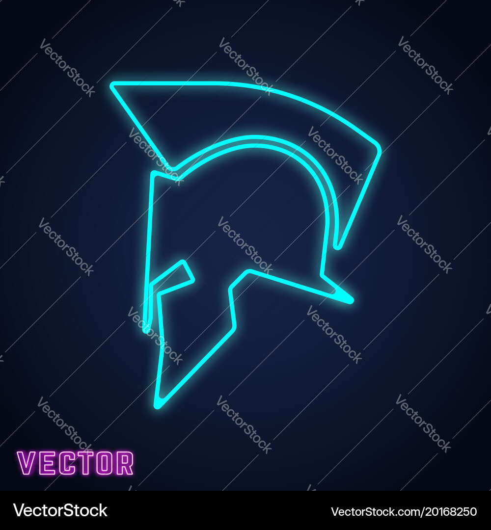 Spartan helmet sign neon light design Royalty Free Vector