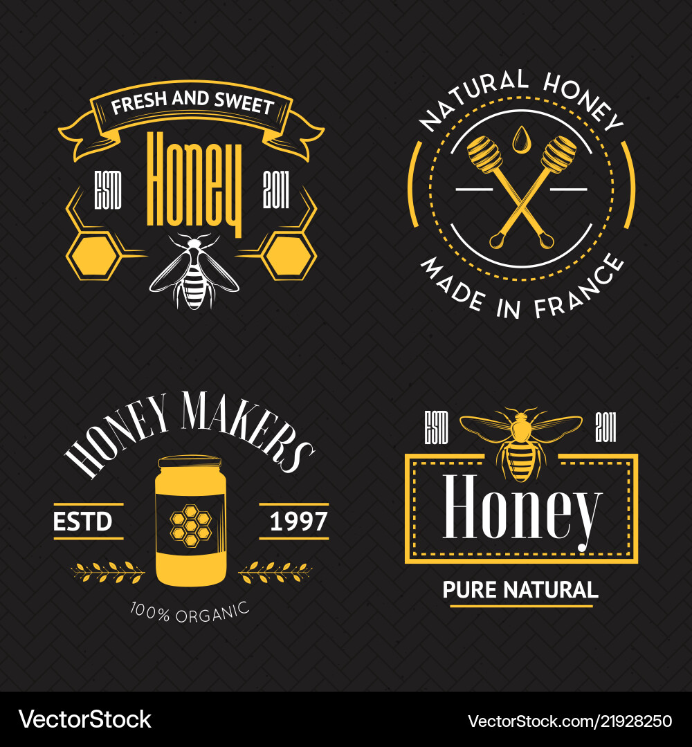 Vintage Honey Apiary Logo Set Royalty Free Vector Image