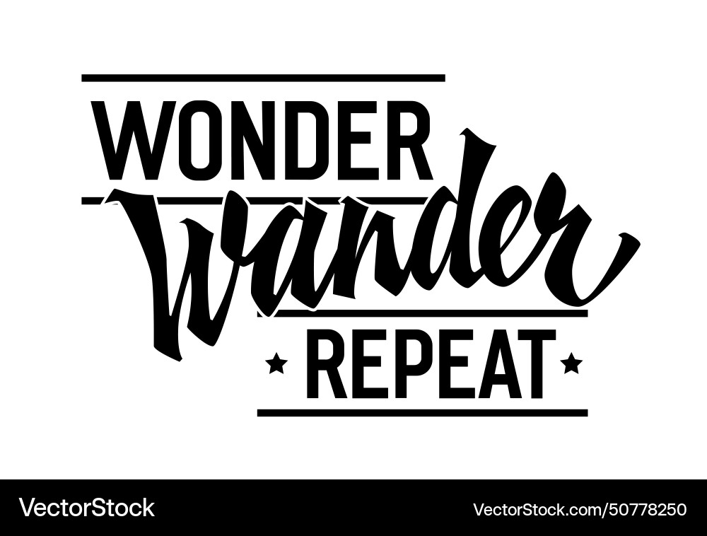 Wonder wander repeat lettering design Royalty Free Vector