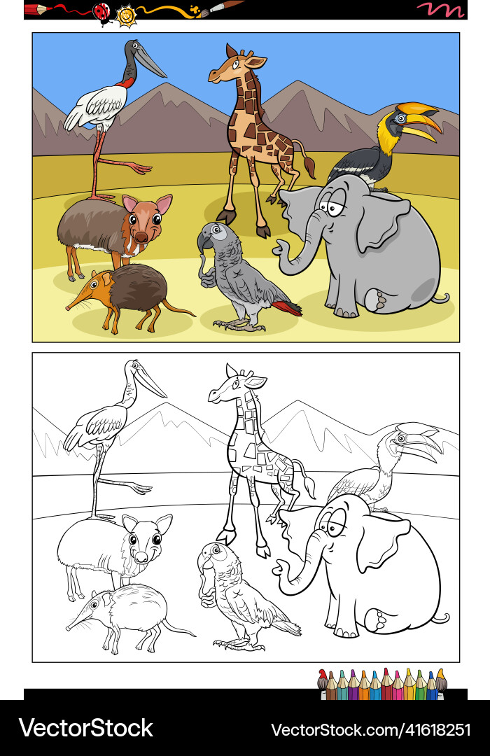 Cartoon wild animals comic characters group Vector Image