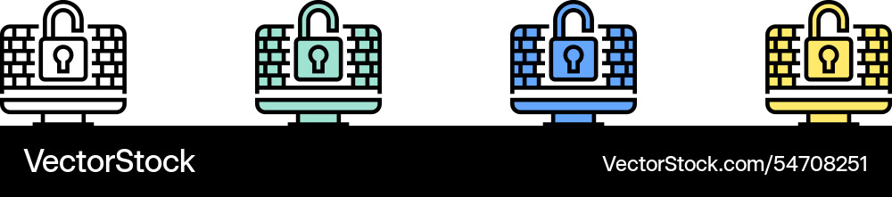 Firewall icon outline green blue and yellow style Vector Image