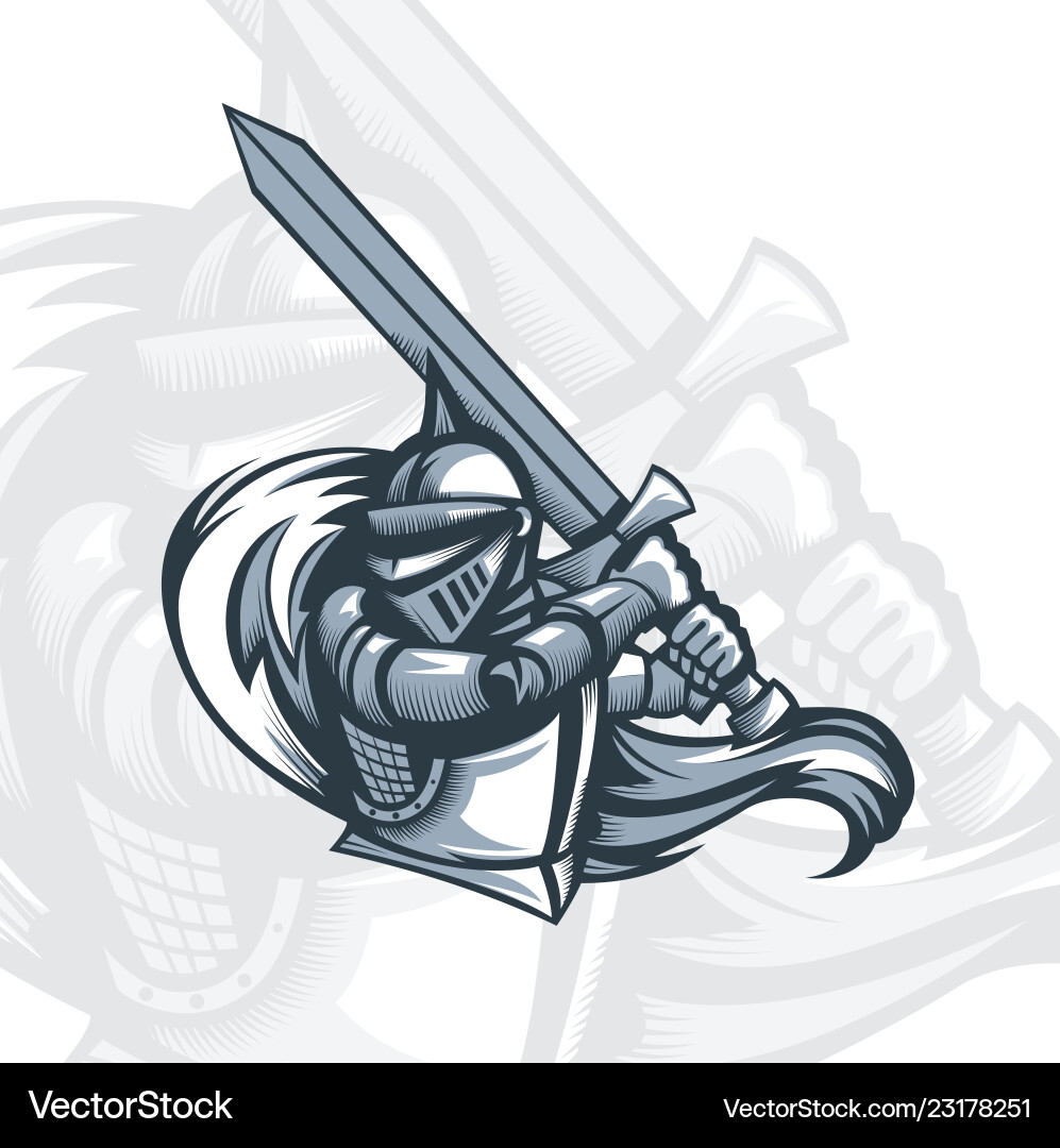 Monochrome paladin knight with sword Royalty Free Vector