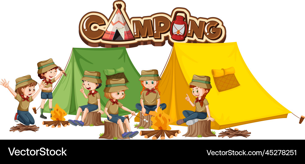 Outdoor camping with scout kids Royalty Free Vector Image