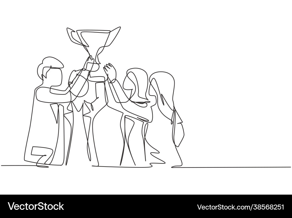 Single one line drawing young business team Vector Image
