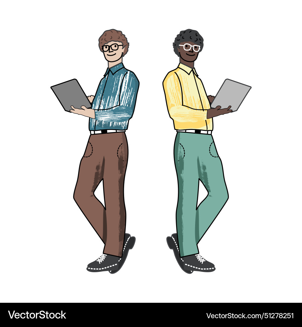 Two men working on laptop lifestyle c Royalty Free Vector