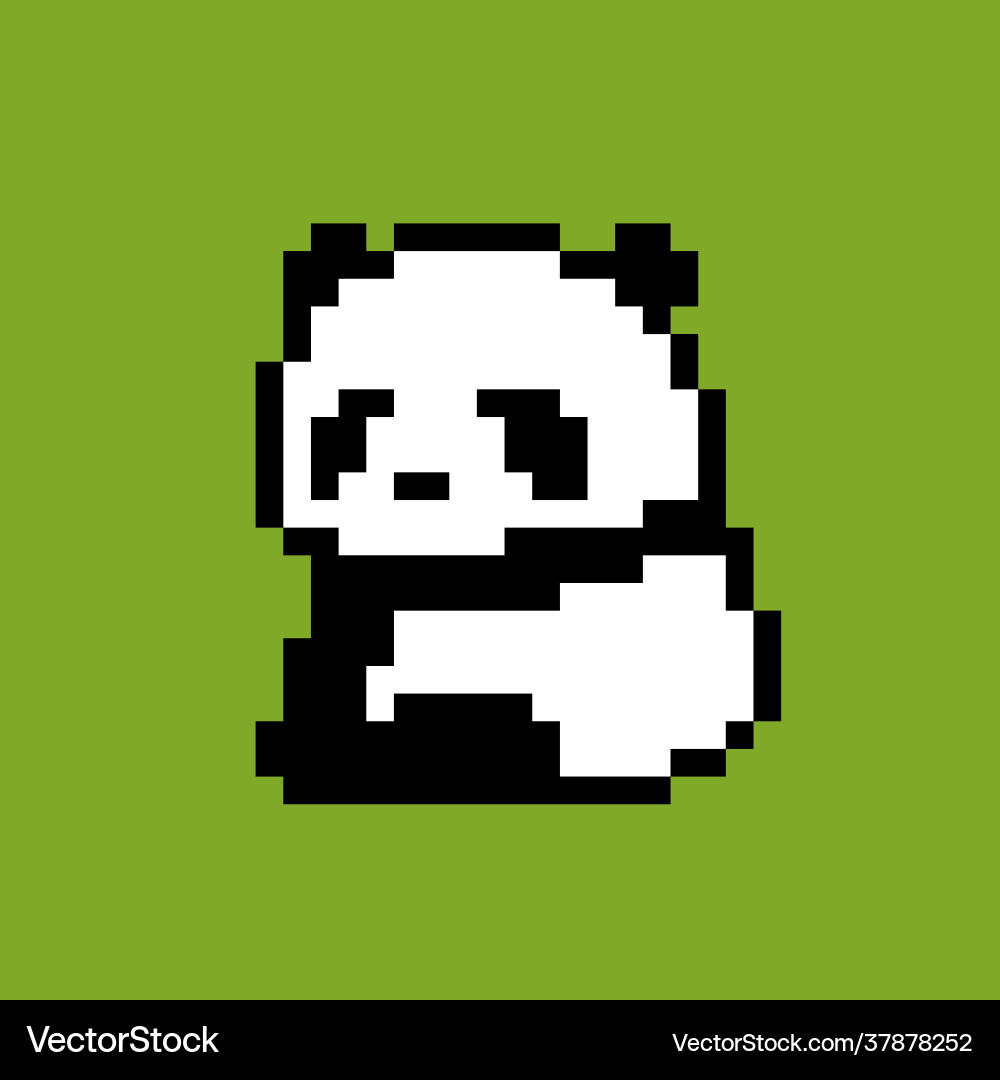 8 bit pixel panda green background Royalty Free Vector Image