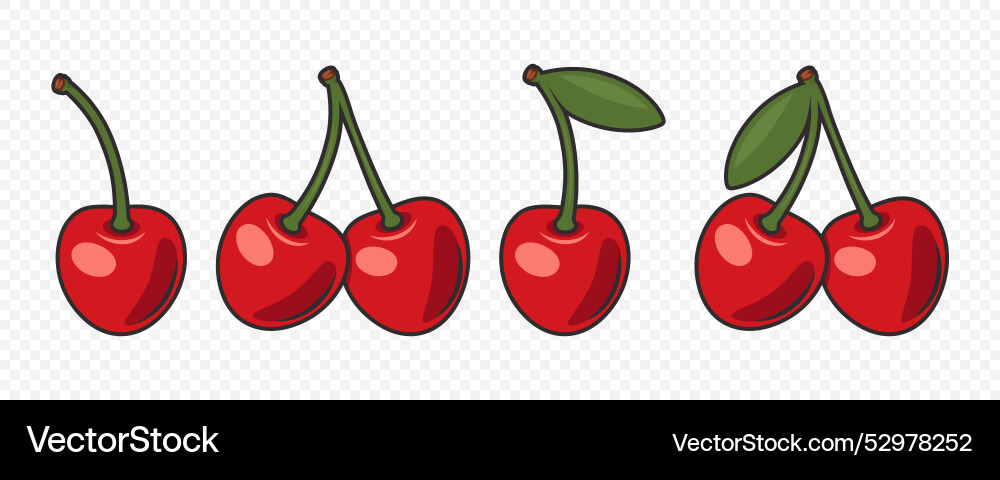 Adorable cherry icon set cute cherries Royalty Free Vector