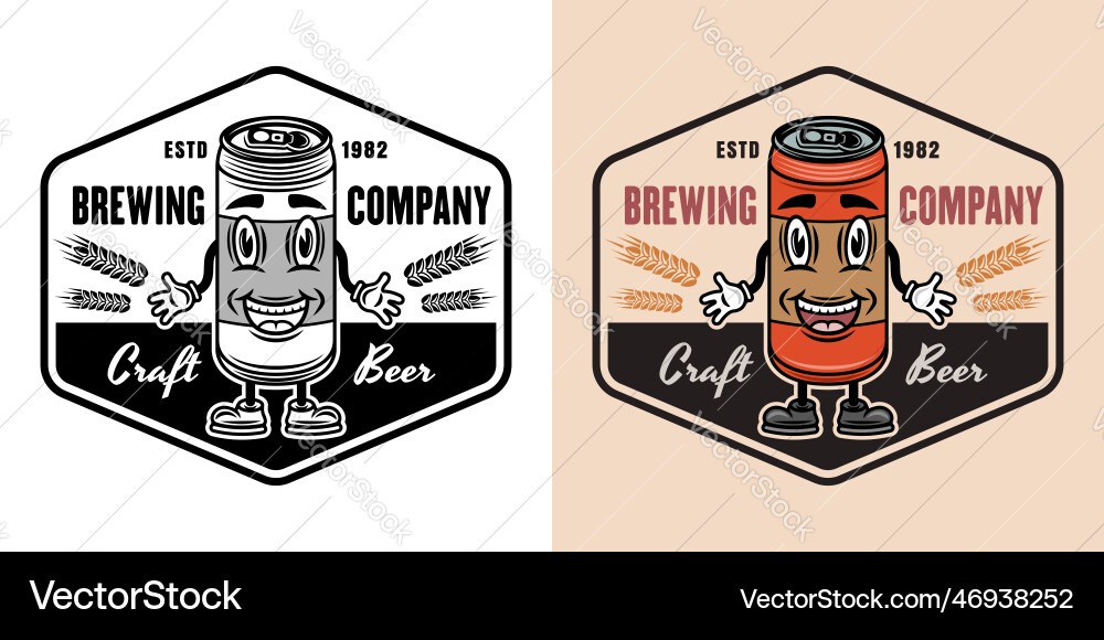 Beer can smiling character emblem badge Royalty Free Vector