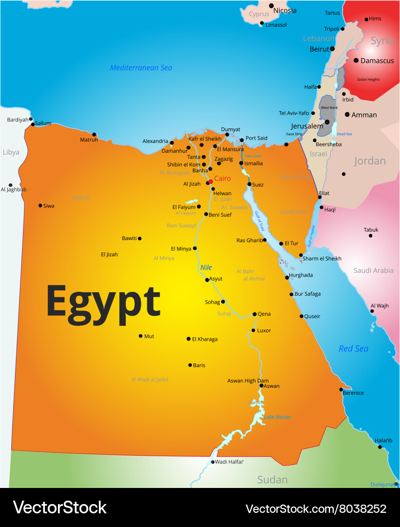 Color map of egypt Royalty Free Vector Image - VectorStock
