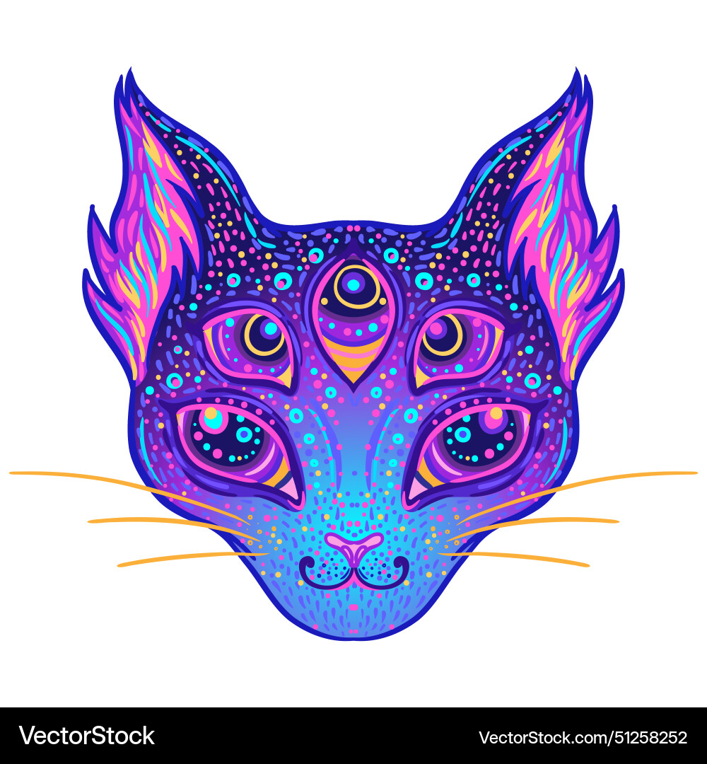 Cute cosmic cat face galaxy tattoo design Vector Image
