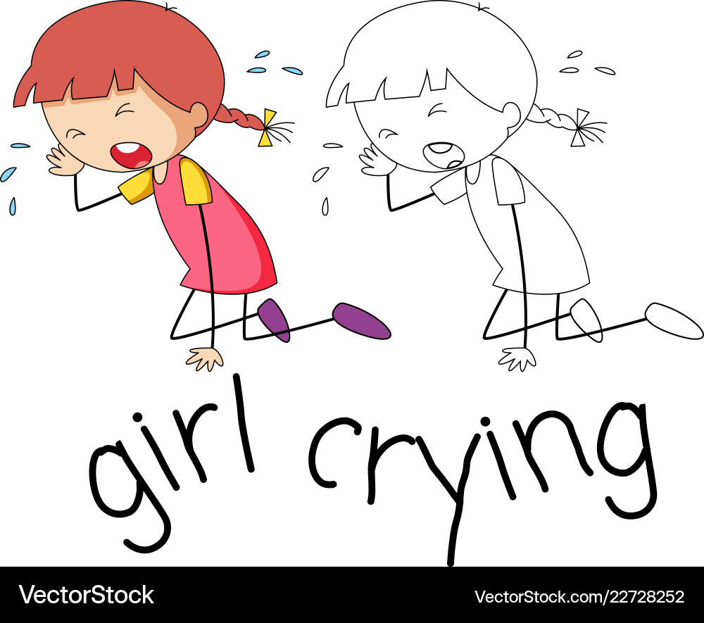 Doodle girl crying character Royalty Free Vector Image