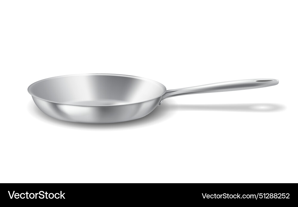Frying pan of shiny steel surface realistic Vector Image