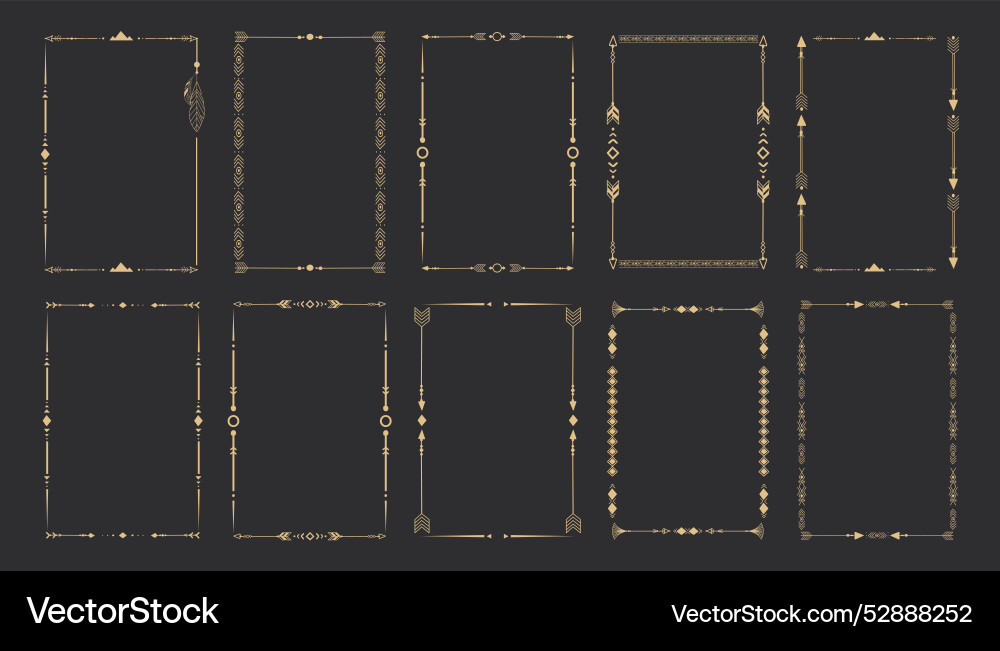 Gold frame set with tribal native indian arrow Vector Image