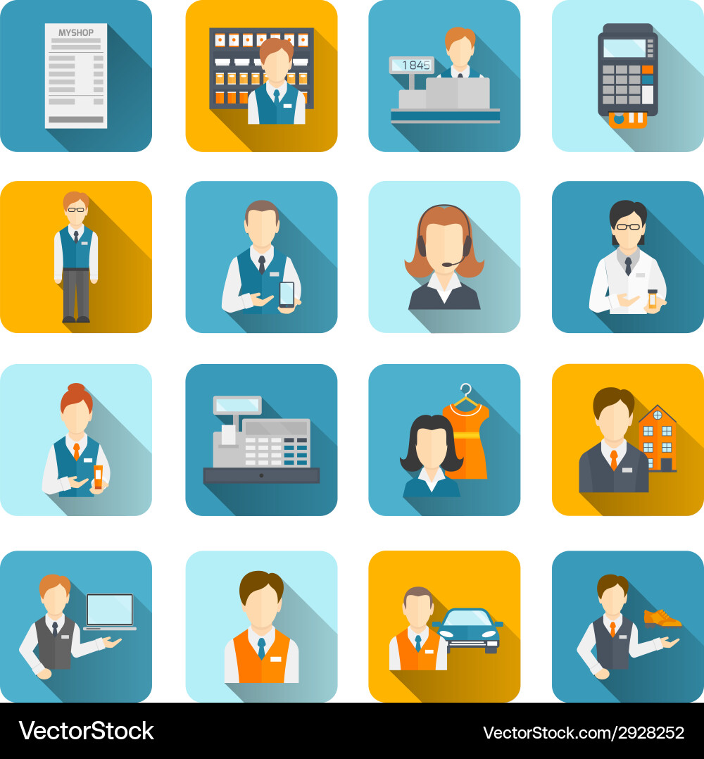 Salesman icons set flat Royalty Free Vector Image