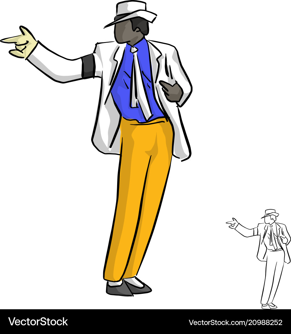 Singer in white suit and a glove dancing Vector Image