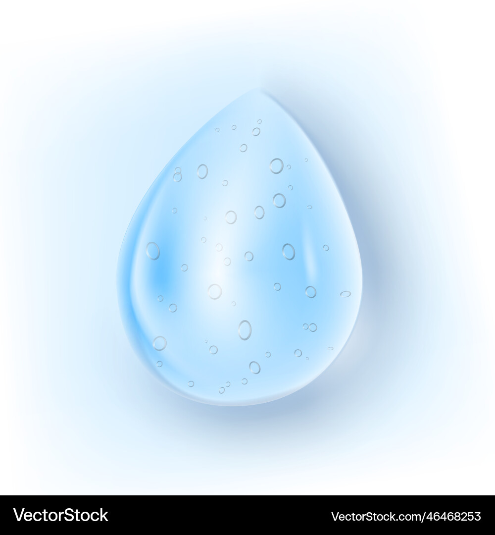 Clear liquid gel drop with bubbles on blue back Vector Image