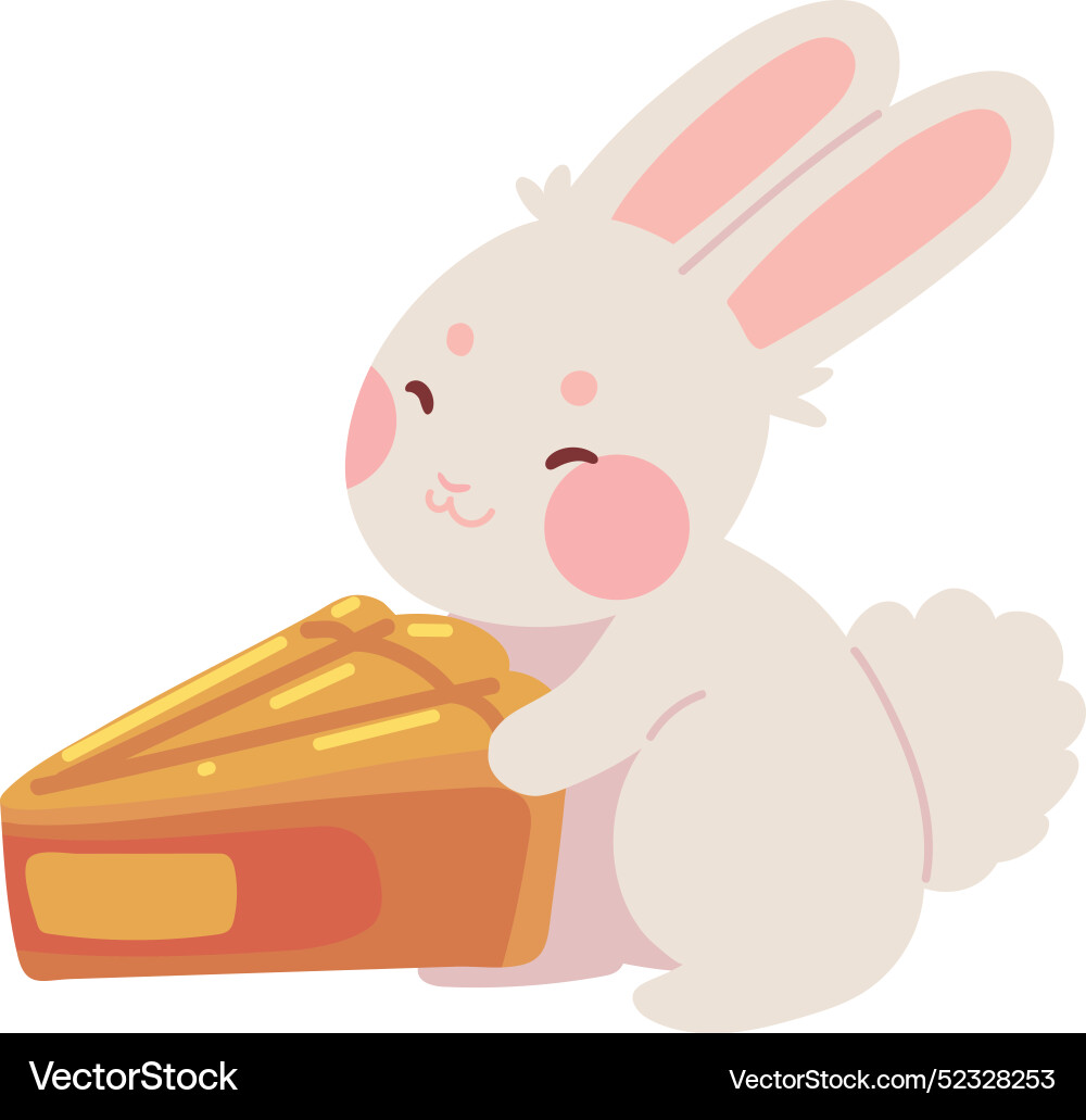 Cute rabbit with on sliced mooncake Royalty Free Vector