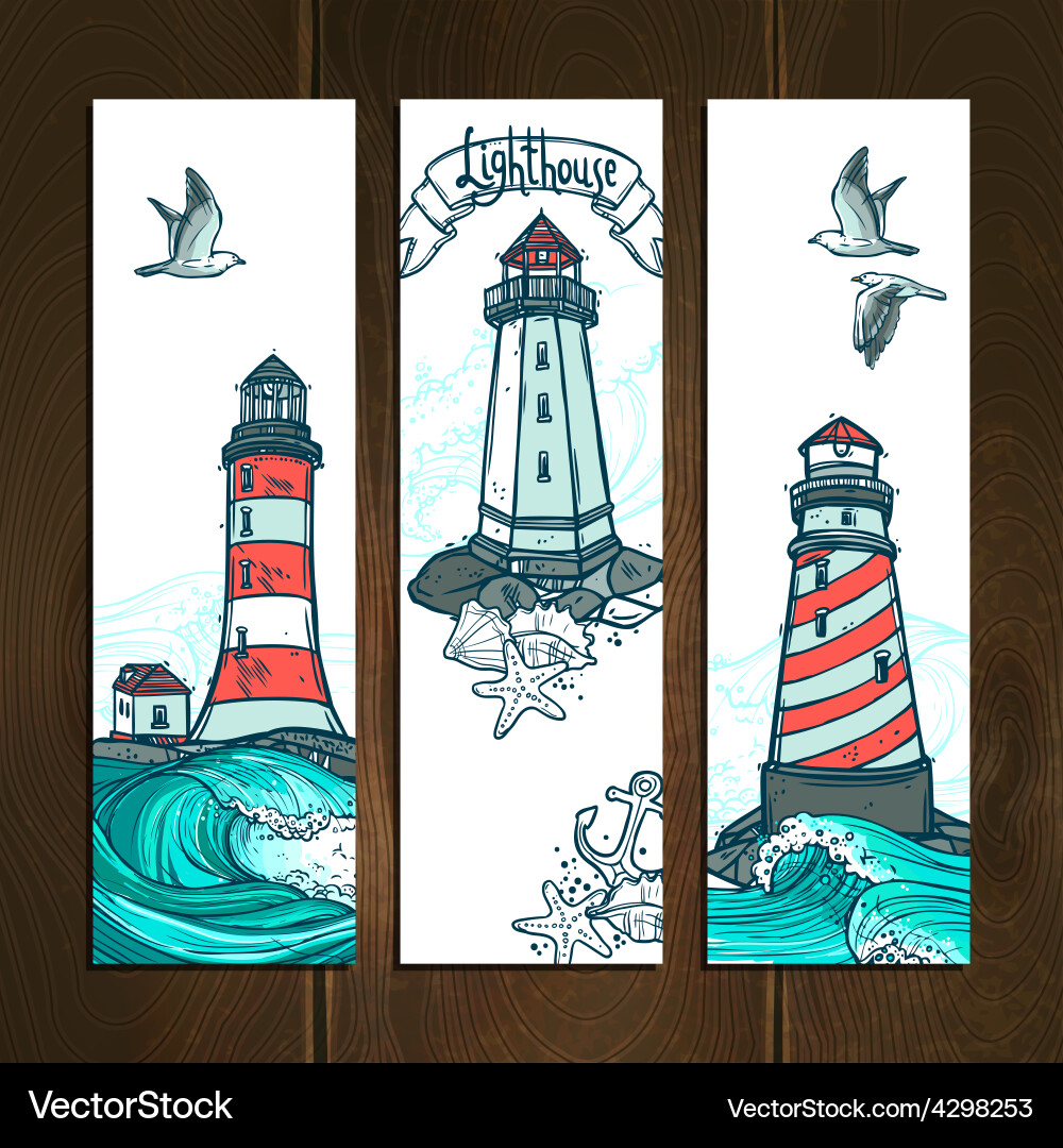 Lighthouse banner set Royalty Free Vector Image