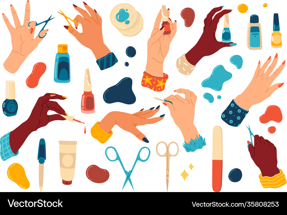 Manicure hands cartoon nail bar accessories Vector Image