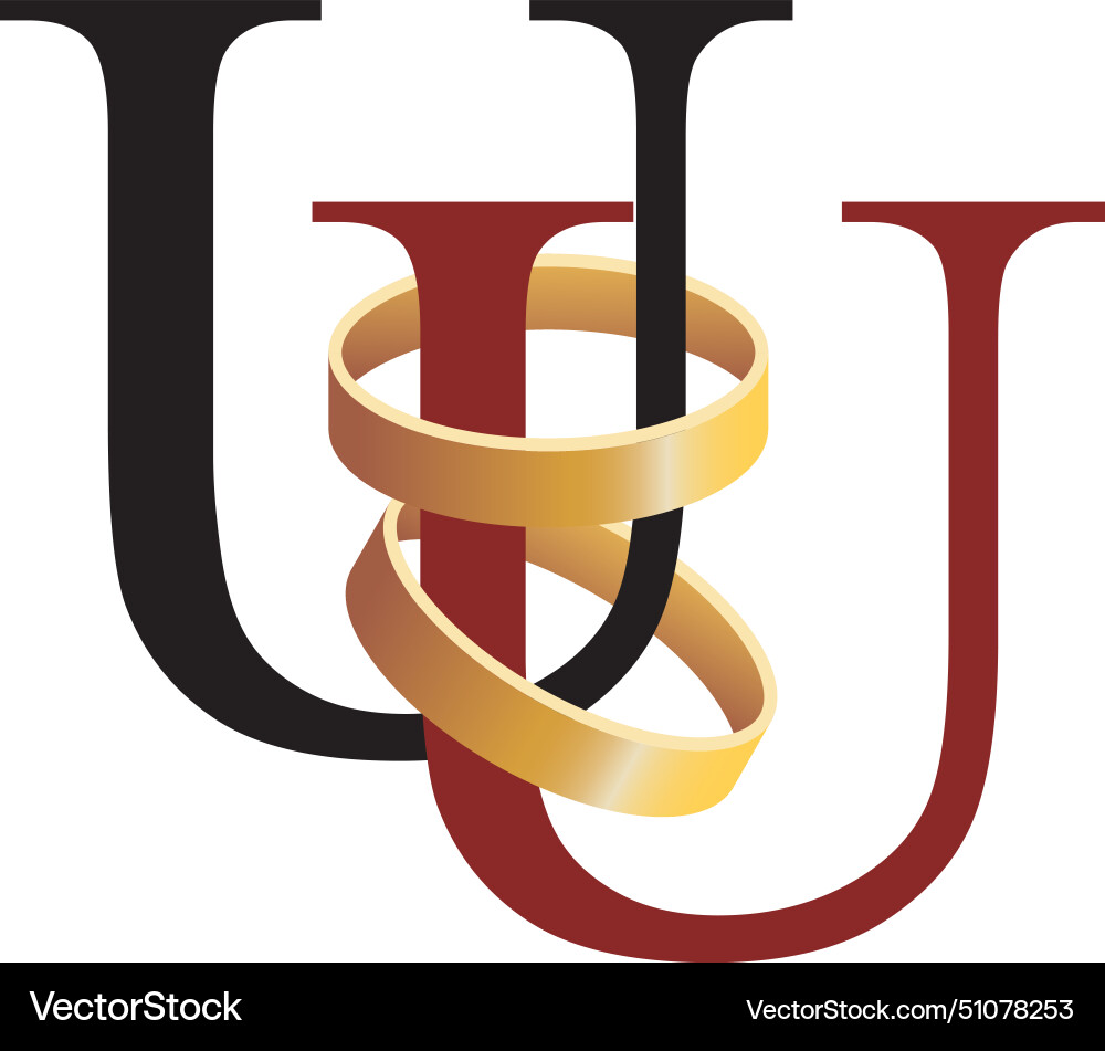 U and letter with wedding ring logo Royalty Free Vector