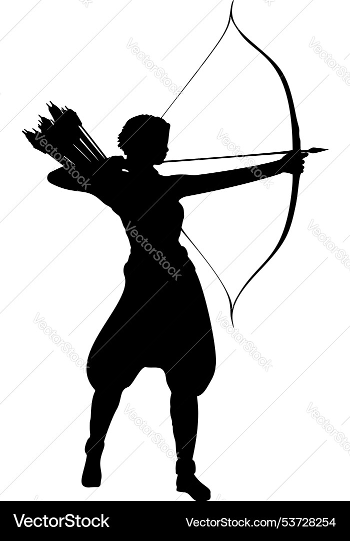 Female archer huntress silhouette Royalty Free Vector Image