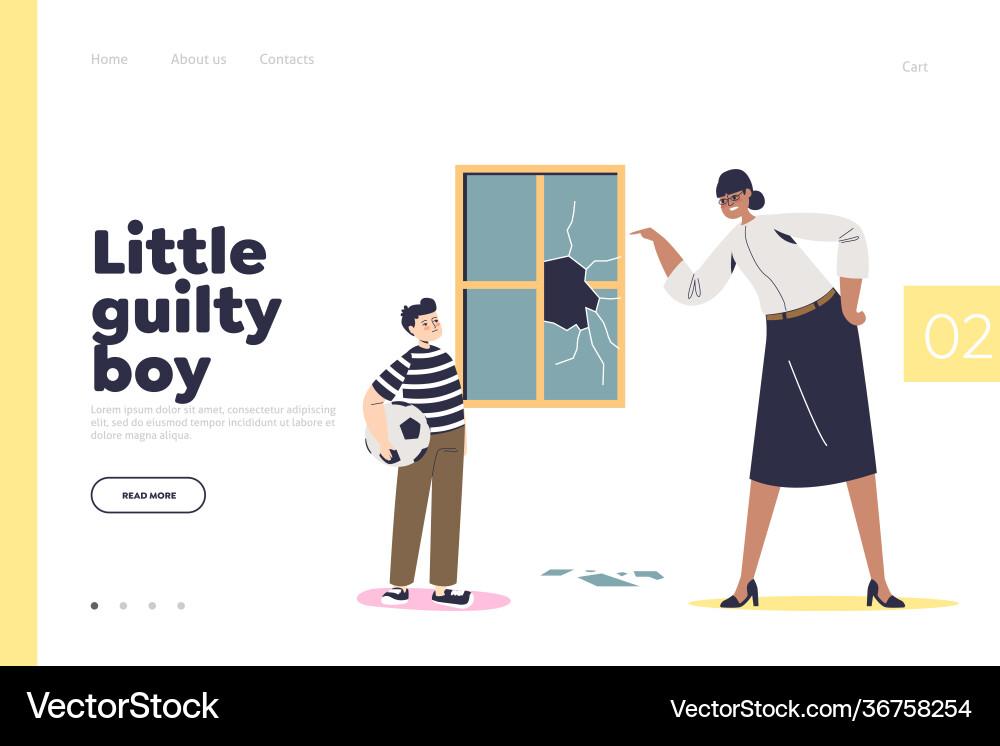 Little guilty boy concept landing page Royalty Free Vector