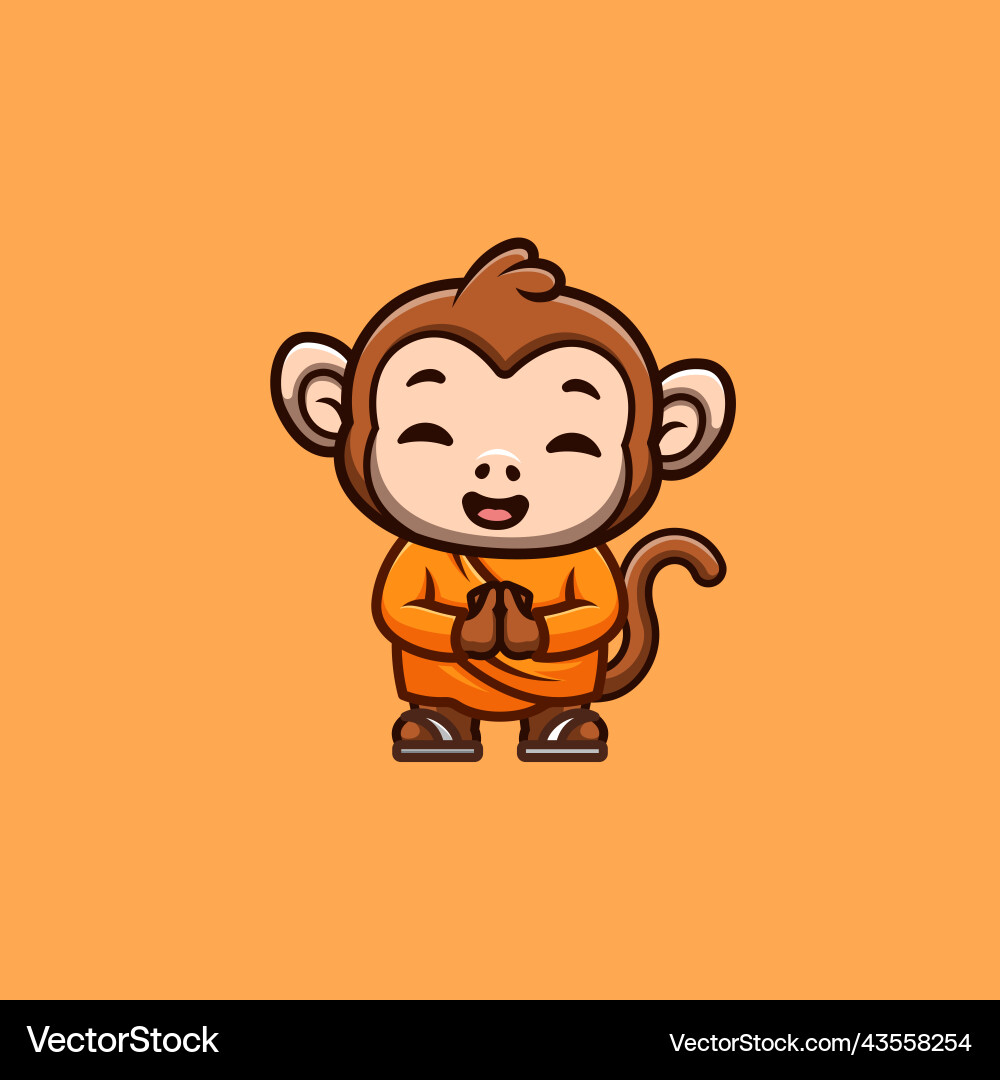 Monkey monk cute creative kawaii cartoon mascot Vector Image