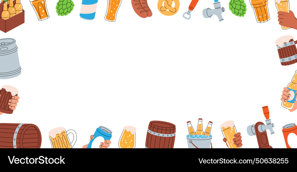 Beer pub elements in horizontal banner barrels Vector Image