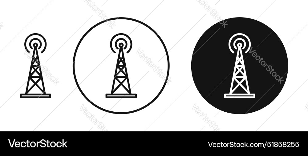 Broadcast tower icon set in black and blue colors Vector Image