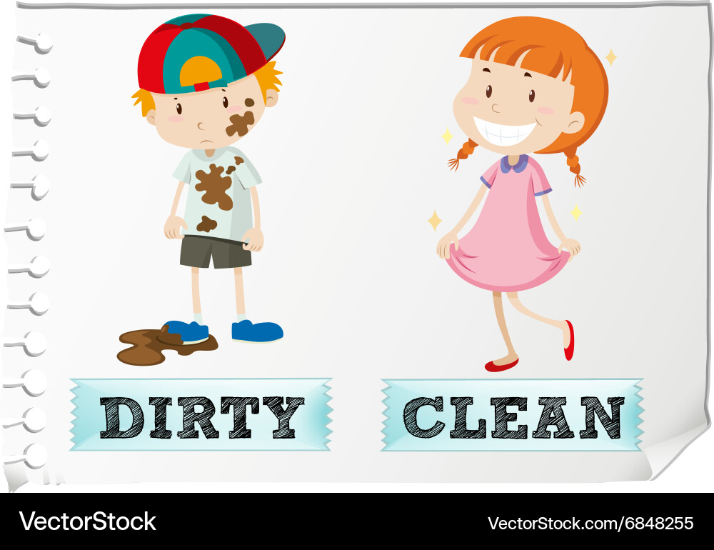 Opposite adjectives dirty and clean Royalty Free Vector
