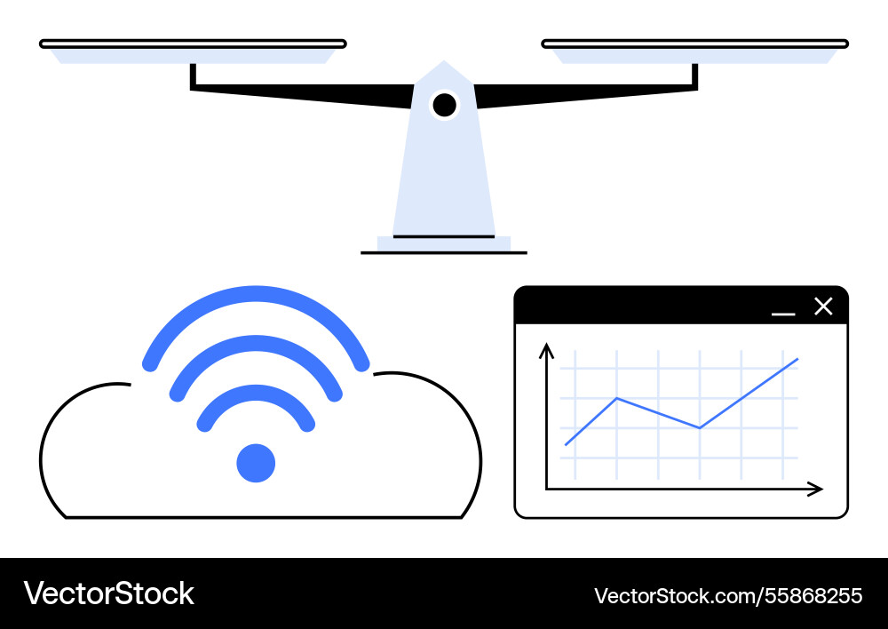 Scales balancing technology and data growth Vector Image