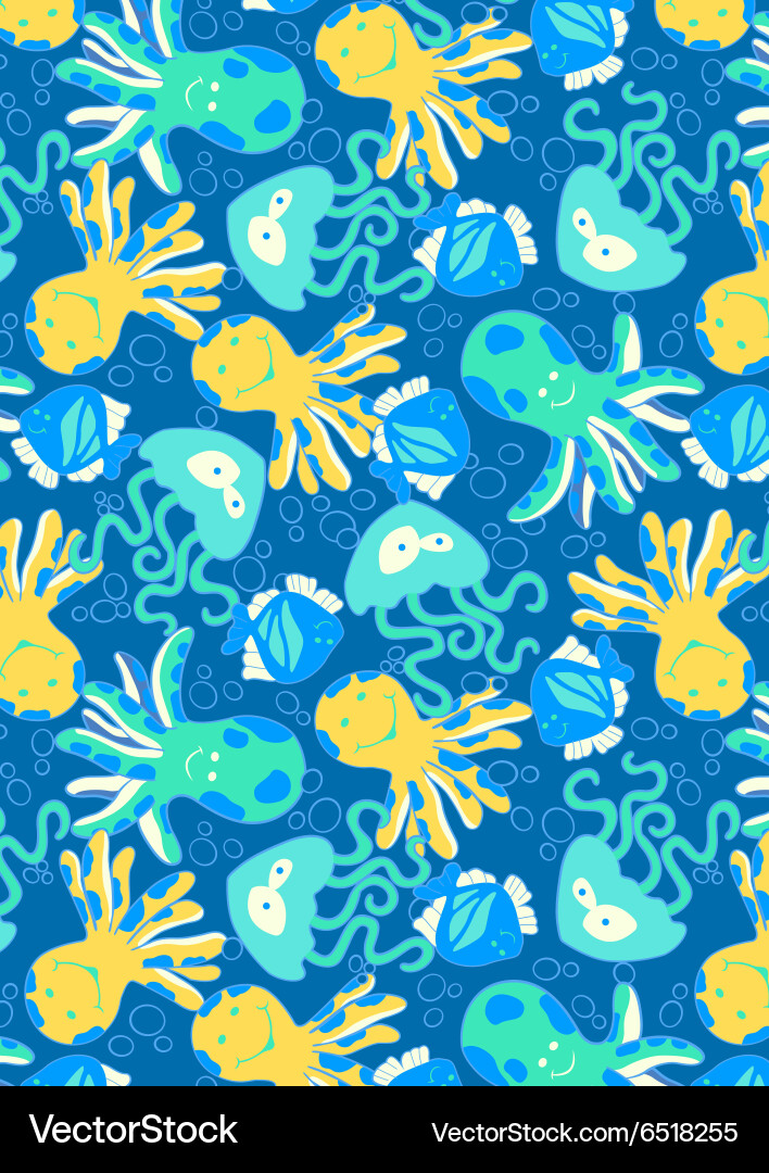Underwater creatures repeat pattern Royalty Free Vector